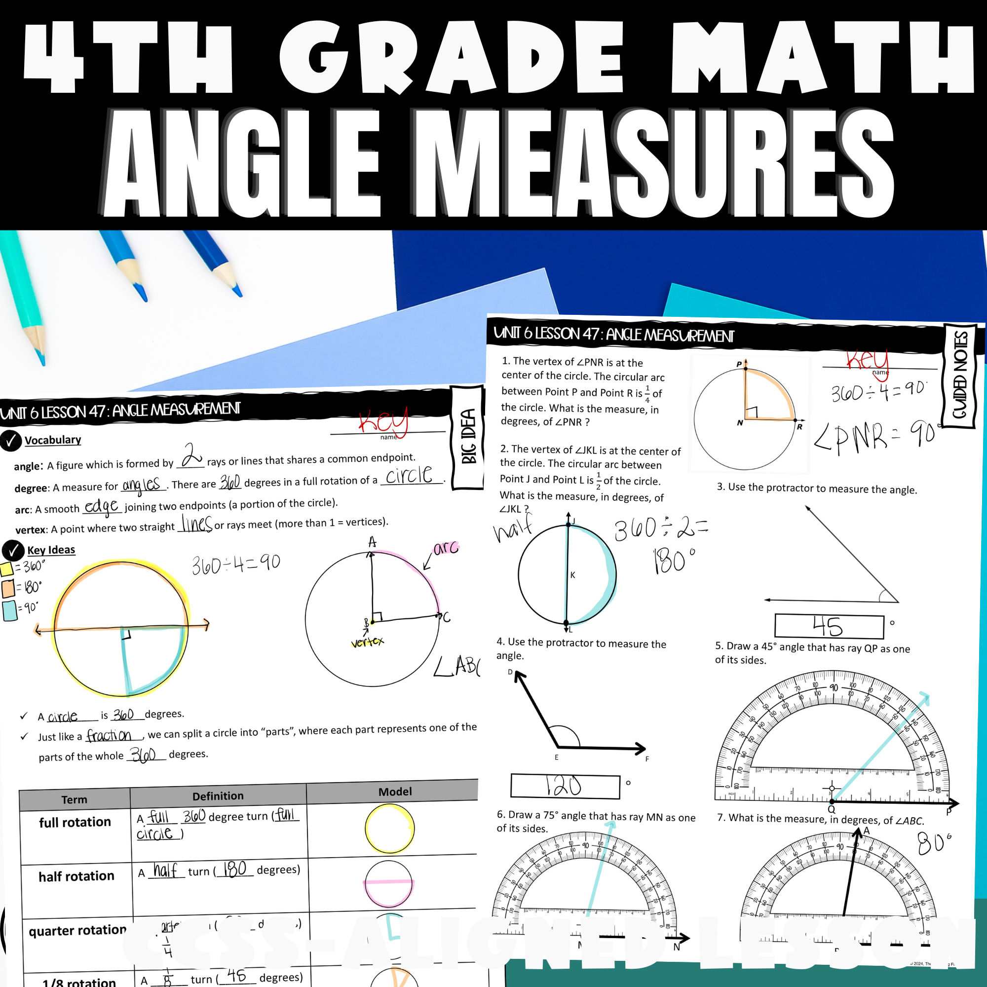 Measuring Angles Guided Notes Lesson 4th Grade Math CCSS-Aligned – The ...